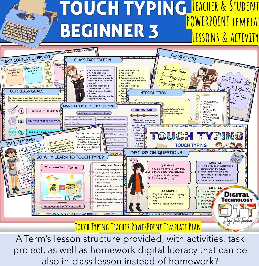 Touch Typing Beginner 3, Powerpoint Editable Template, Typing Lesson ...