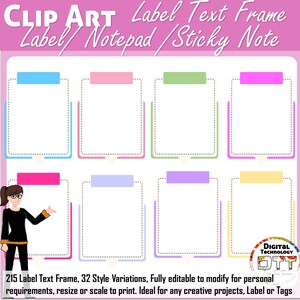 Lable Style Notepad and Sticky Note Designs, 215 PNG Digital Graphics ...