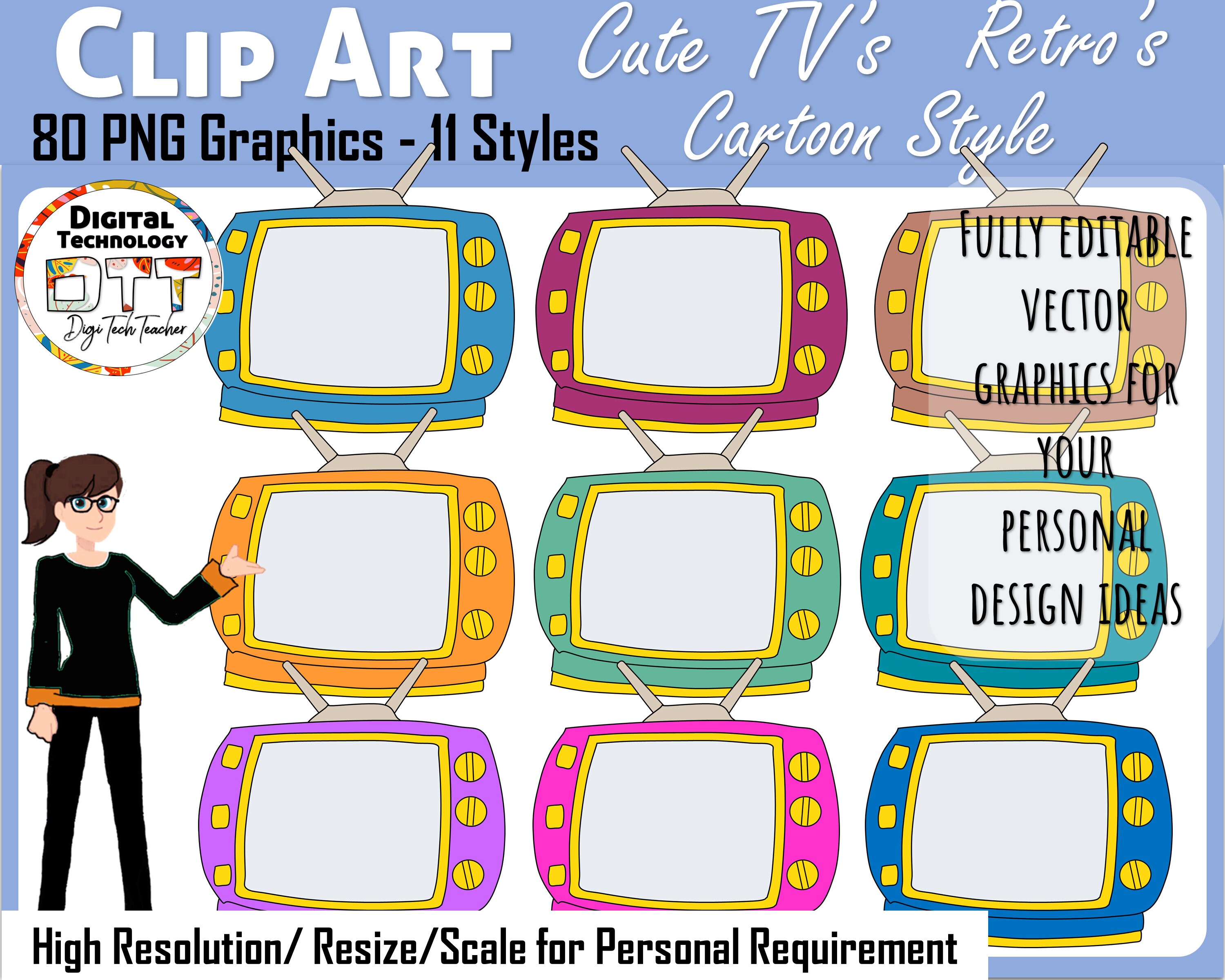 TV Cartoon Clipart Retro TV Clipart Vector TV Clipart - Etsy