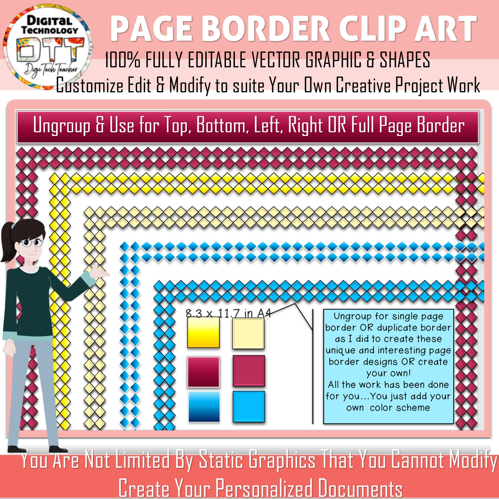 Page Border Clipart 2, Border Clipart, Editable Borders, Decorative ...