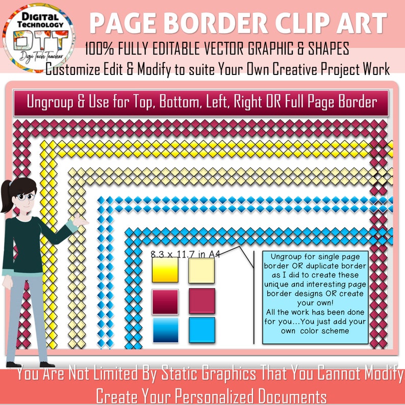 Page Border Clipart 2, Border Clipart, Editable Borders, Decorative ...