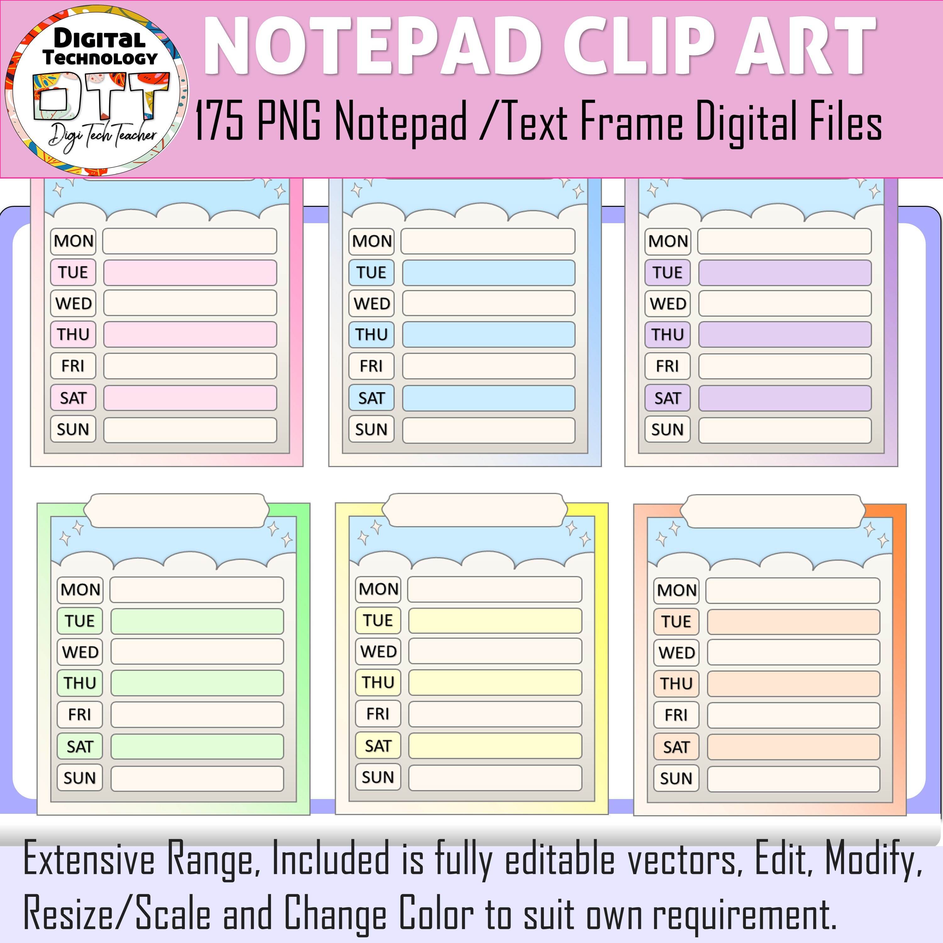 Notepad Clipart 7, PNG, Sticky Note, Text Box Frame, Vector Notepads ...