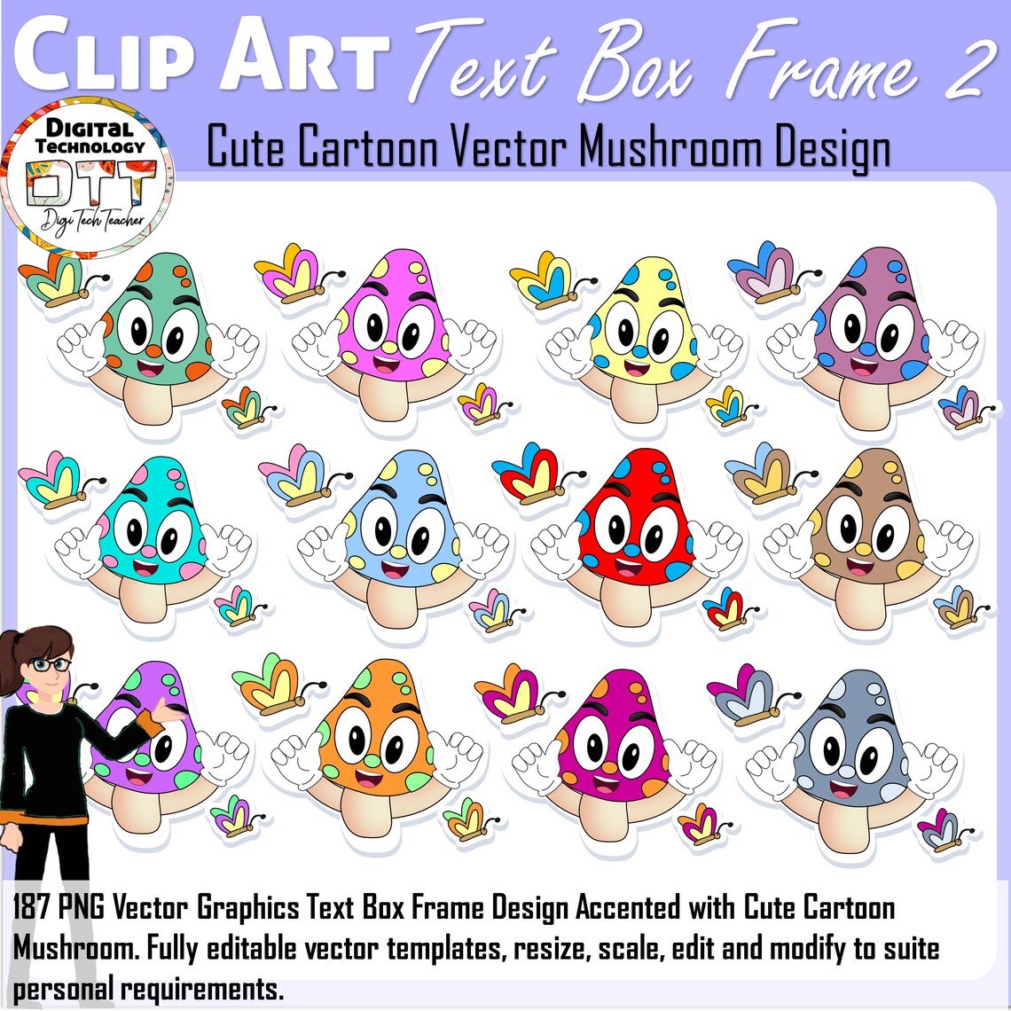 Notepad Text Box Frames Cute Mushroom Cartoon Theme, Mushroom Clipart ...