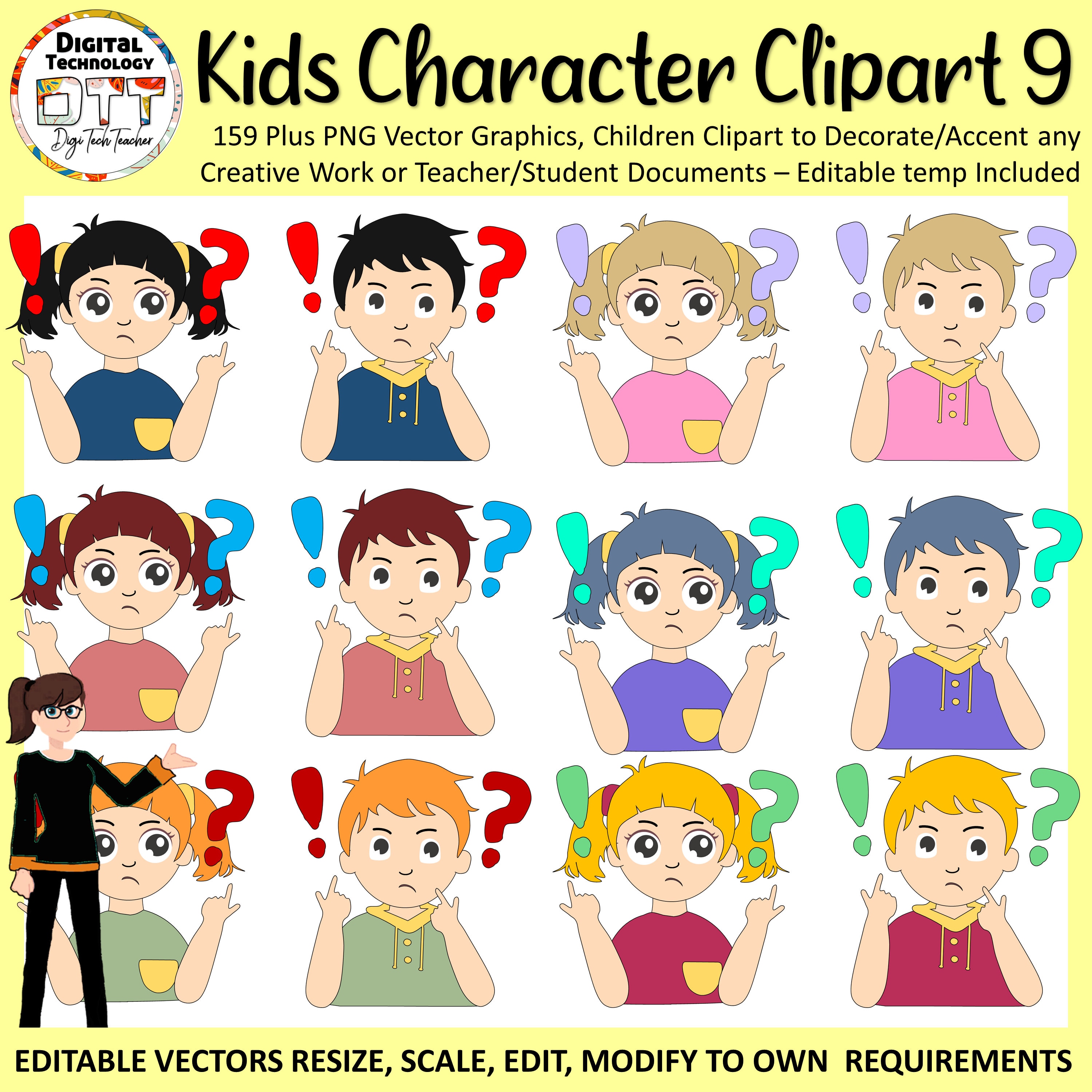 Kids Character Clipart: School PNG Graphics (editable Template) - Etsy