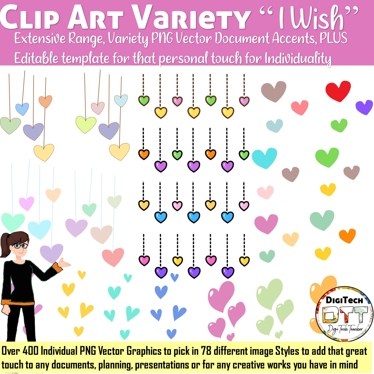 Variety Clipart Mix, Stars, Clouds, Hearts, Wishing Clipart, Dreaming ...