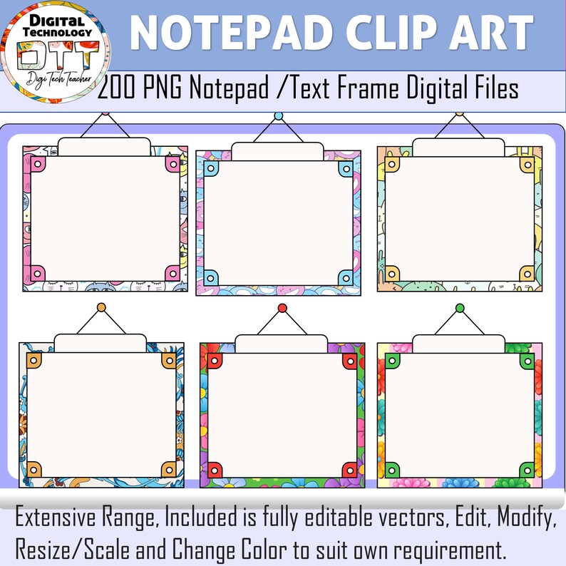 Notepad Clipart 6, 200 Graphics, PNG, Vector Frames, Vector Text Frames ...