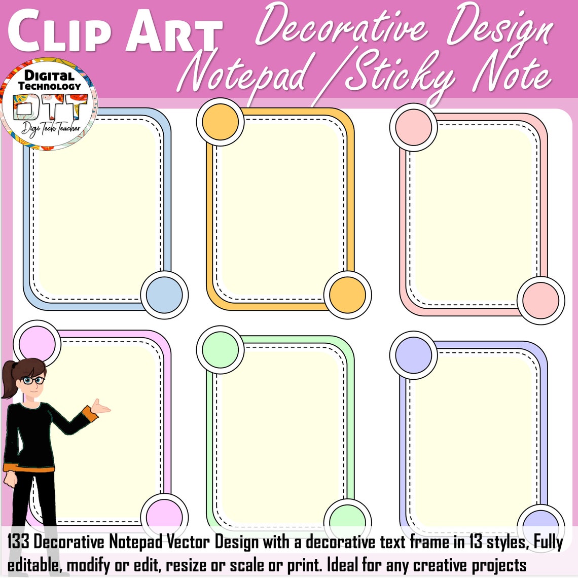 Decorative Notepad Clipart, Decorative Sticky Note Clipart Design ...