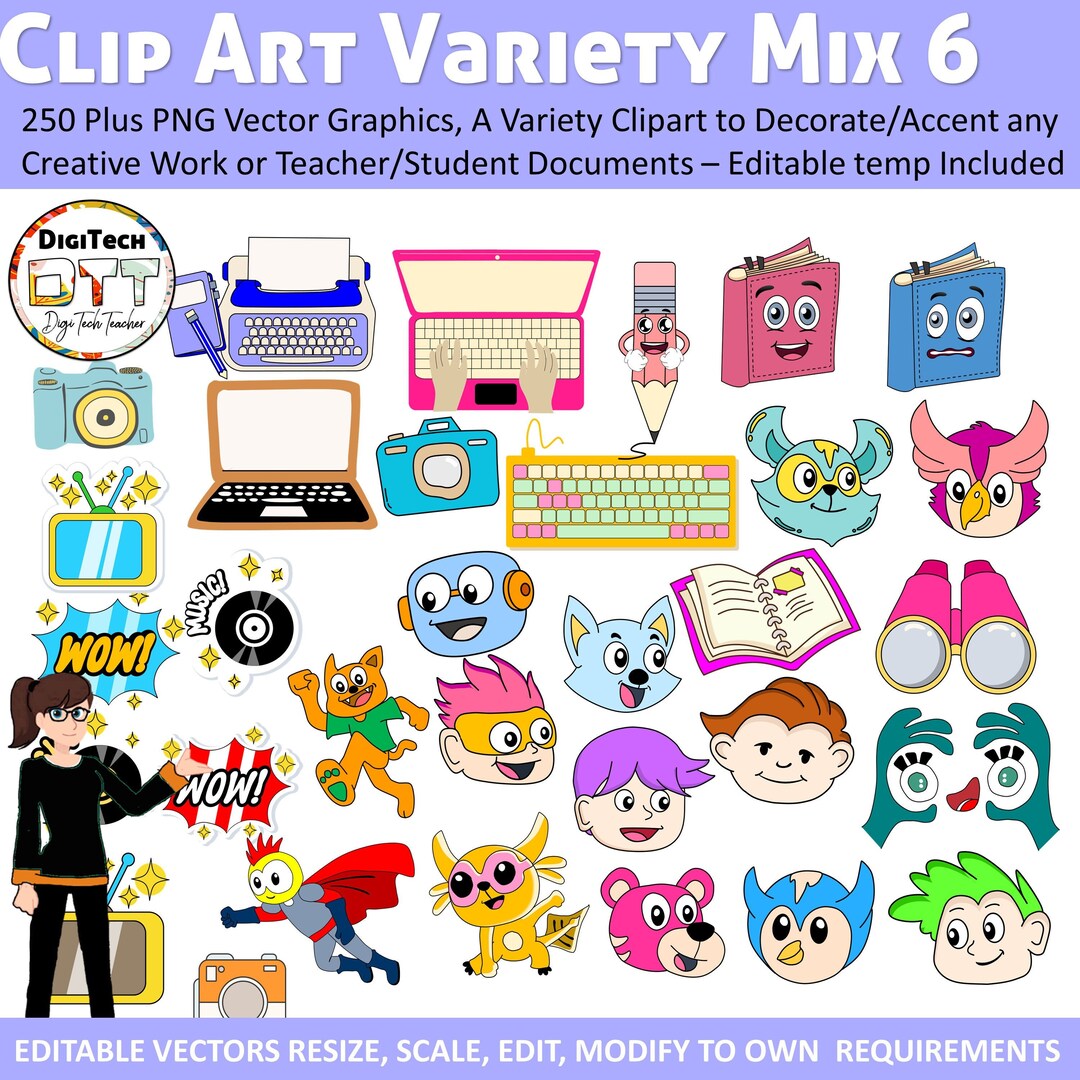 School Vector Clipart Variety Mix 6, Colourful School Clipart, Teacher ...