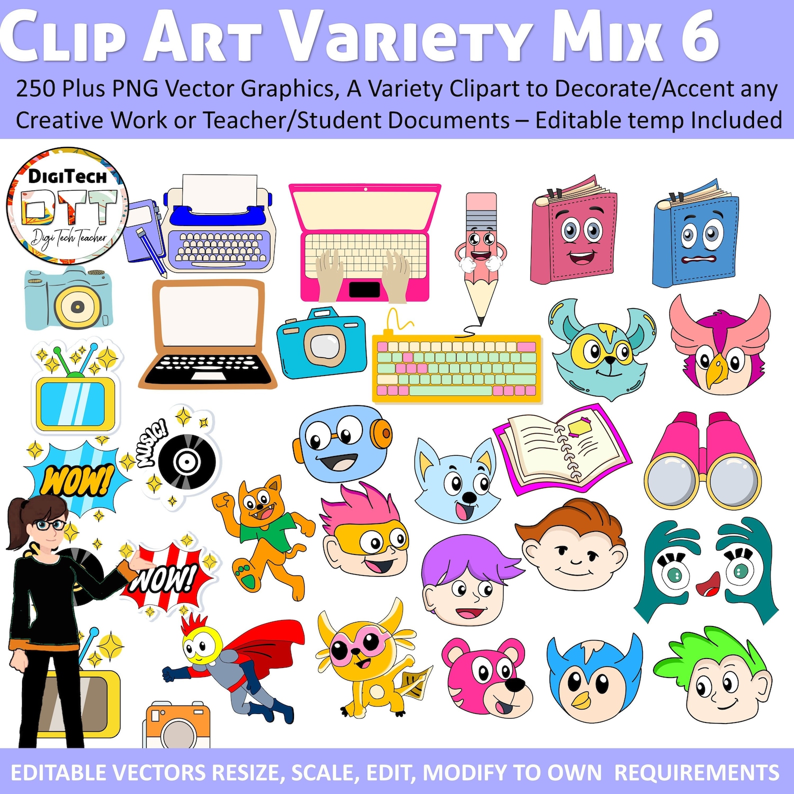 School Vector Clipart Variety Mix 6, Colourful School Clipart, Teacher ...