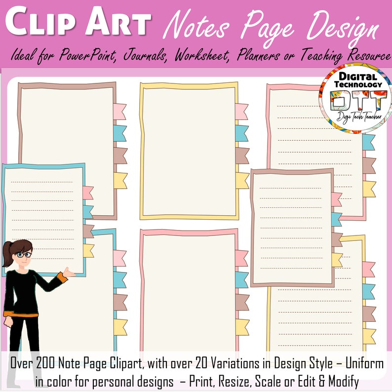 Note Page Vector Clipart, Notepad Vector Clipart, Stationary Clipart ...