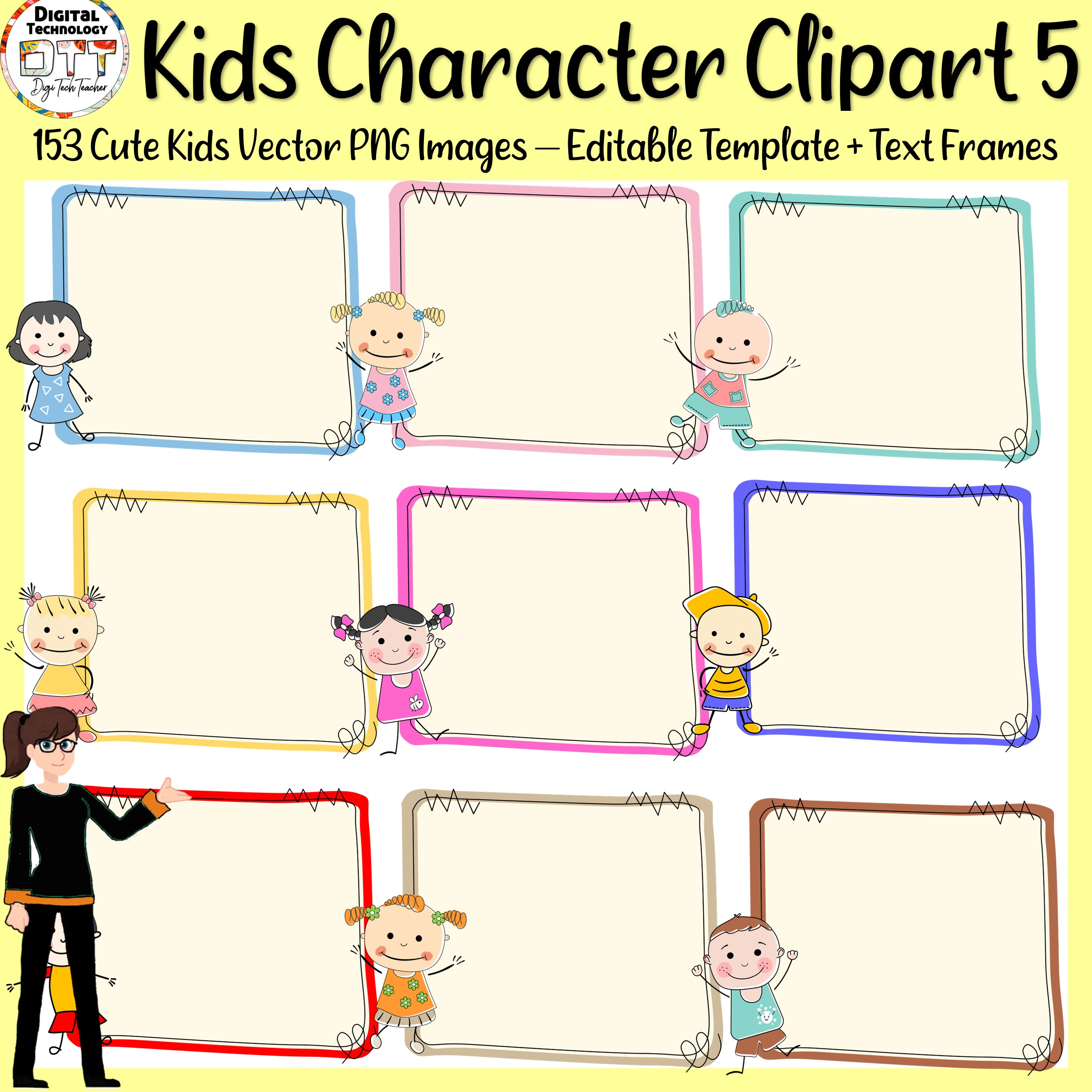 Kids Character Vectors & Text Frame Clipart 5, Kids Text Frames, Kids ...