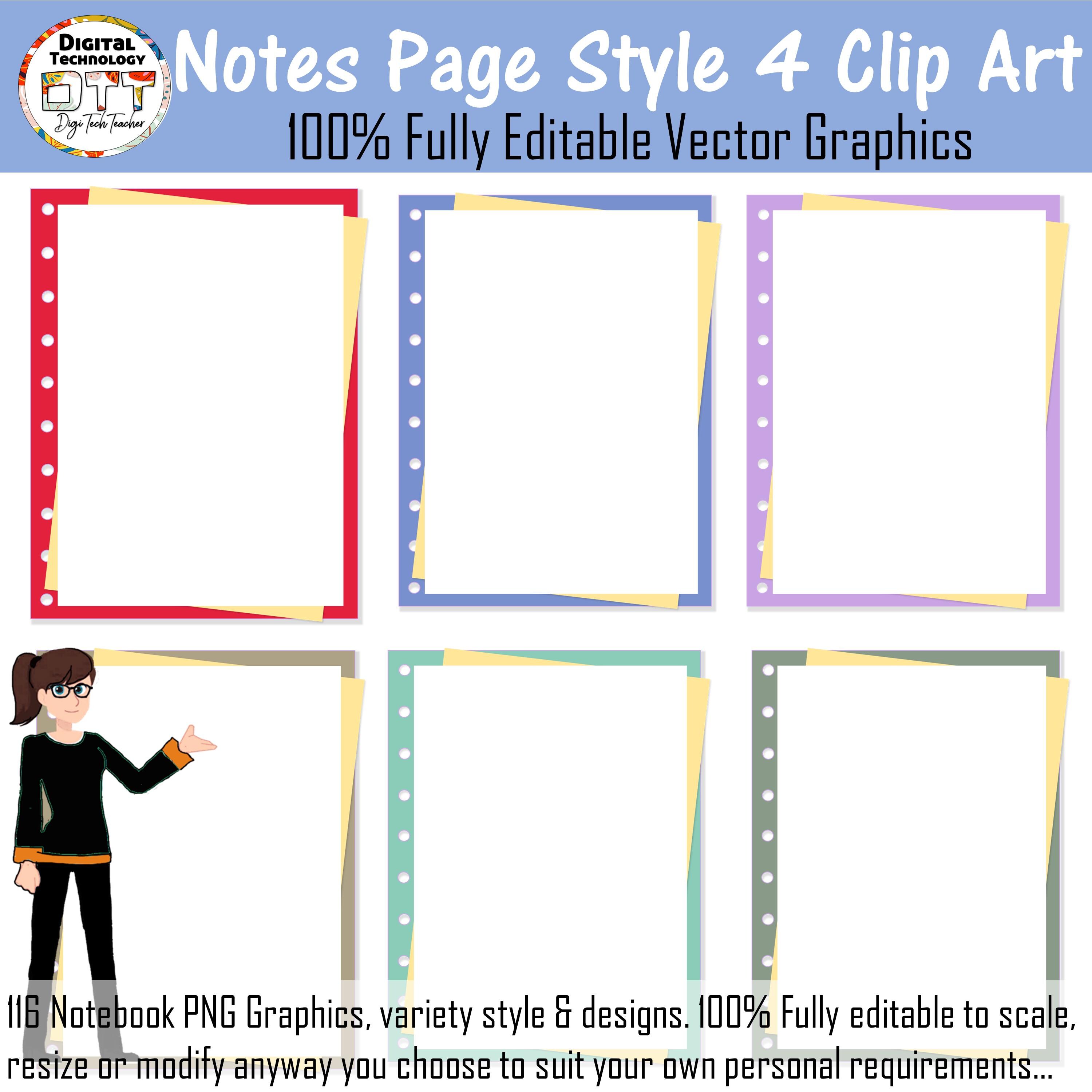 Note Pages 4 Vector Clipart, Note Page Inserts, Writing Page, Instant ...