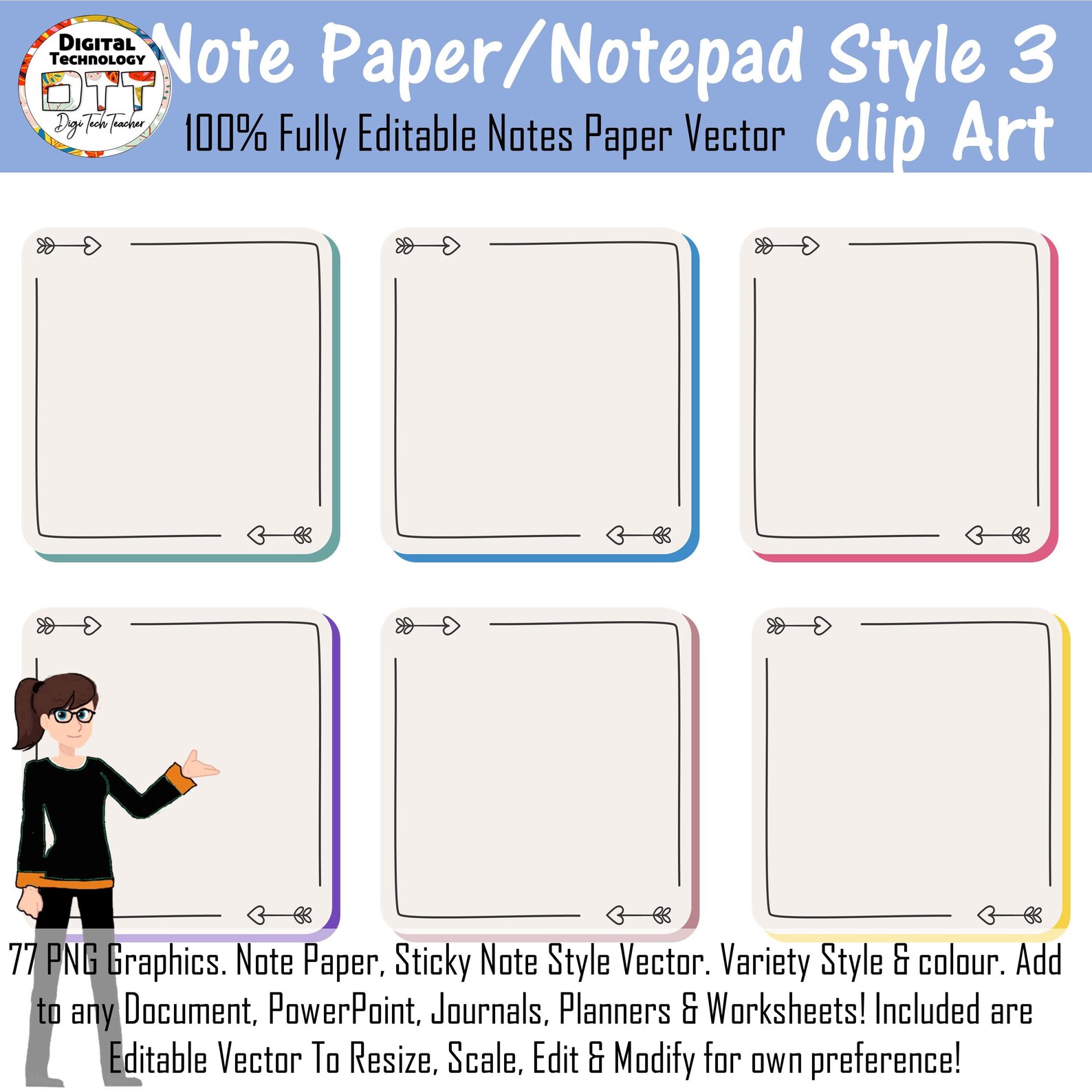 Note Paper Vector Clipart: 77 PNG Graphics, Editable Template (instant ...