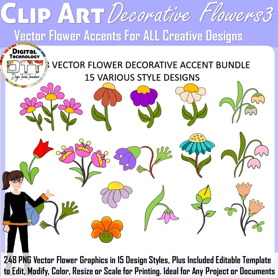 Flower Vector Clipart 3, Decorative Flower Accent, Floral Clipart ...