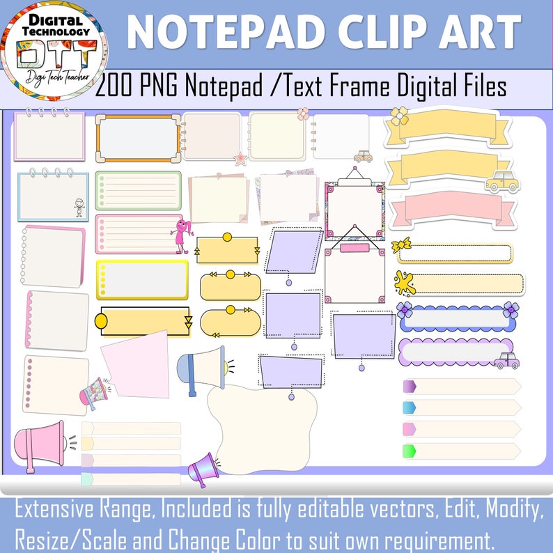 Notepad Clipart 6, 200 Graphics, PNG, Vector Frames, Vector Text Frames ...