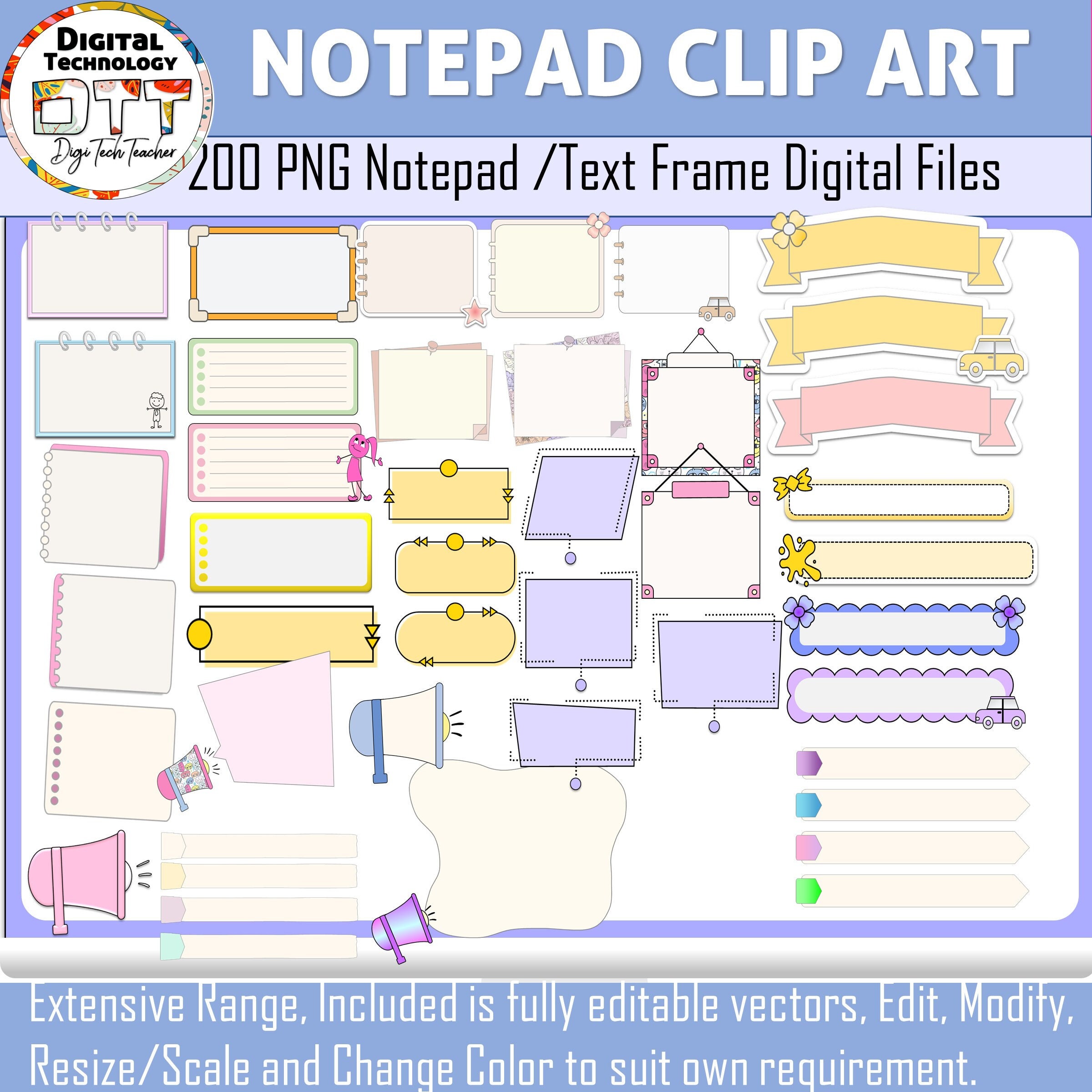 Notepad Clipart 6, 200 Graphics, PNG, Vector Frames, Vector Text Frames ...