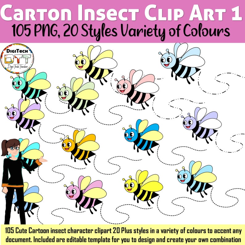Cute Cartoon Insect Clip Art 1, Bug Vector Clipart, Insect PNG Images ...