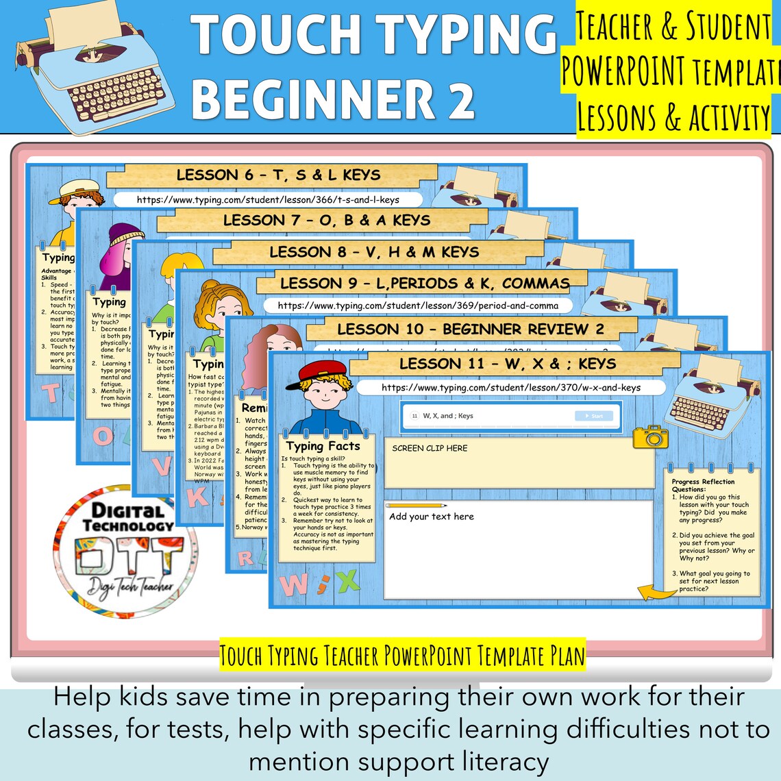 Touch Typing Beginner 2, Powerpoint Editable Template, Typing Lesson ...