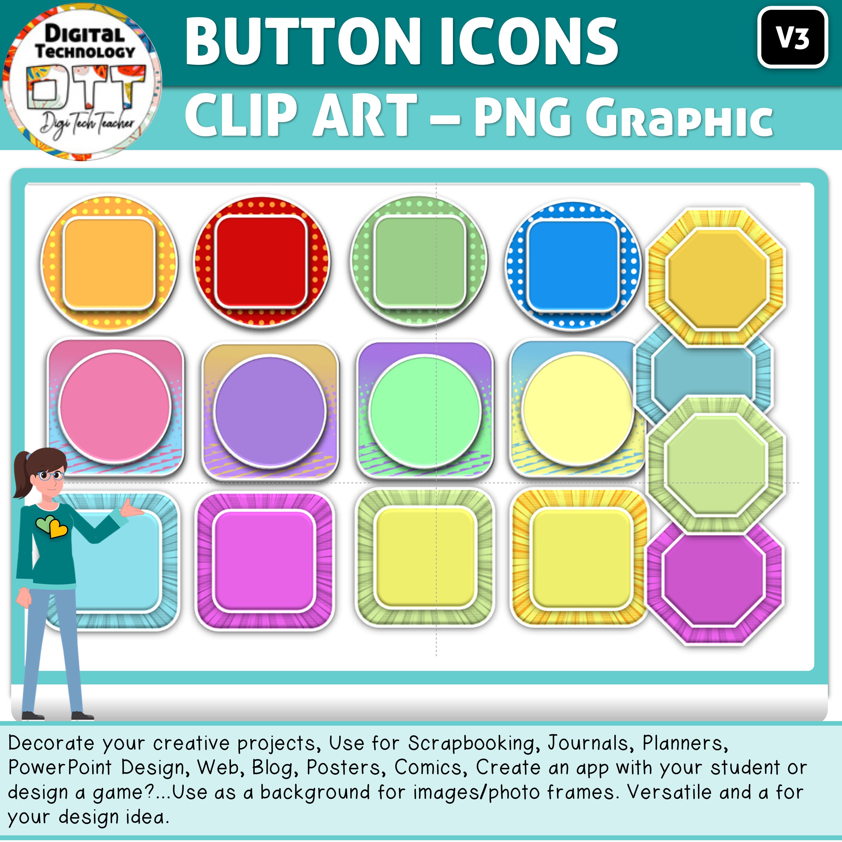 Button Icon Clipart 3, Web Button, Icon Clipart, Digital Planner ...