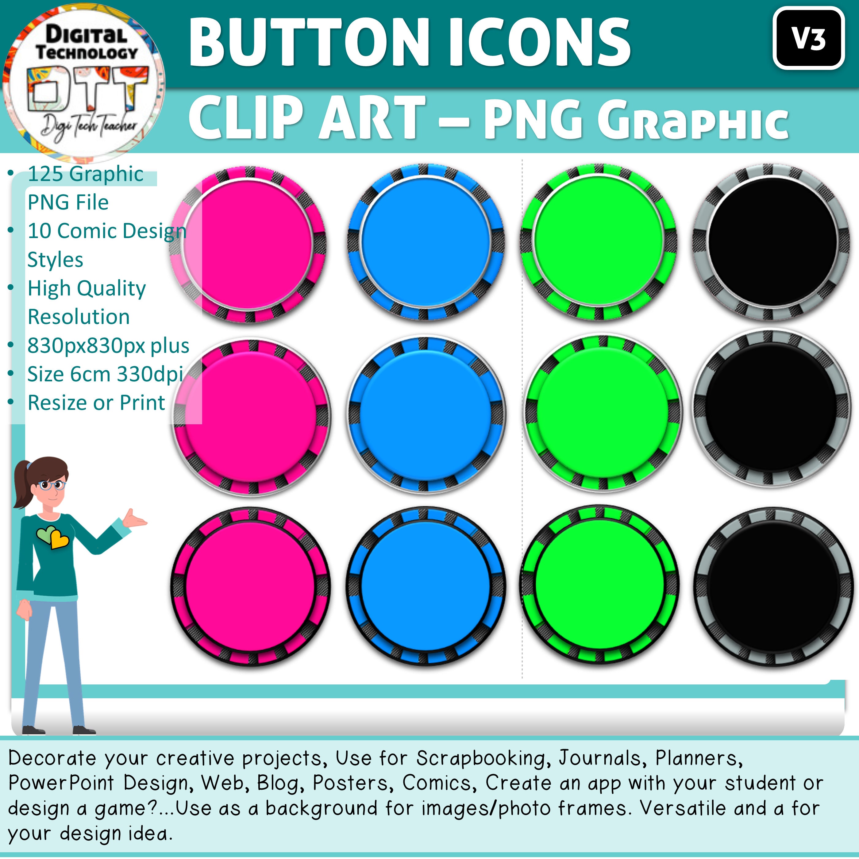 Button Icon Clipart 3, Web Button, Icon Clipart, Digital Planner ...