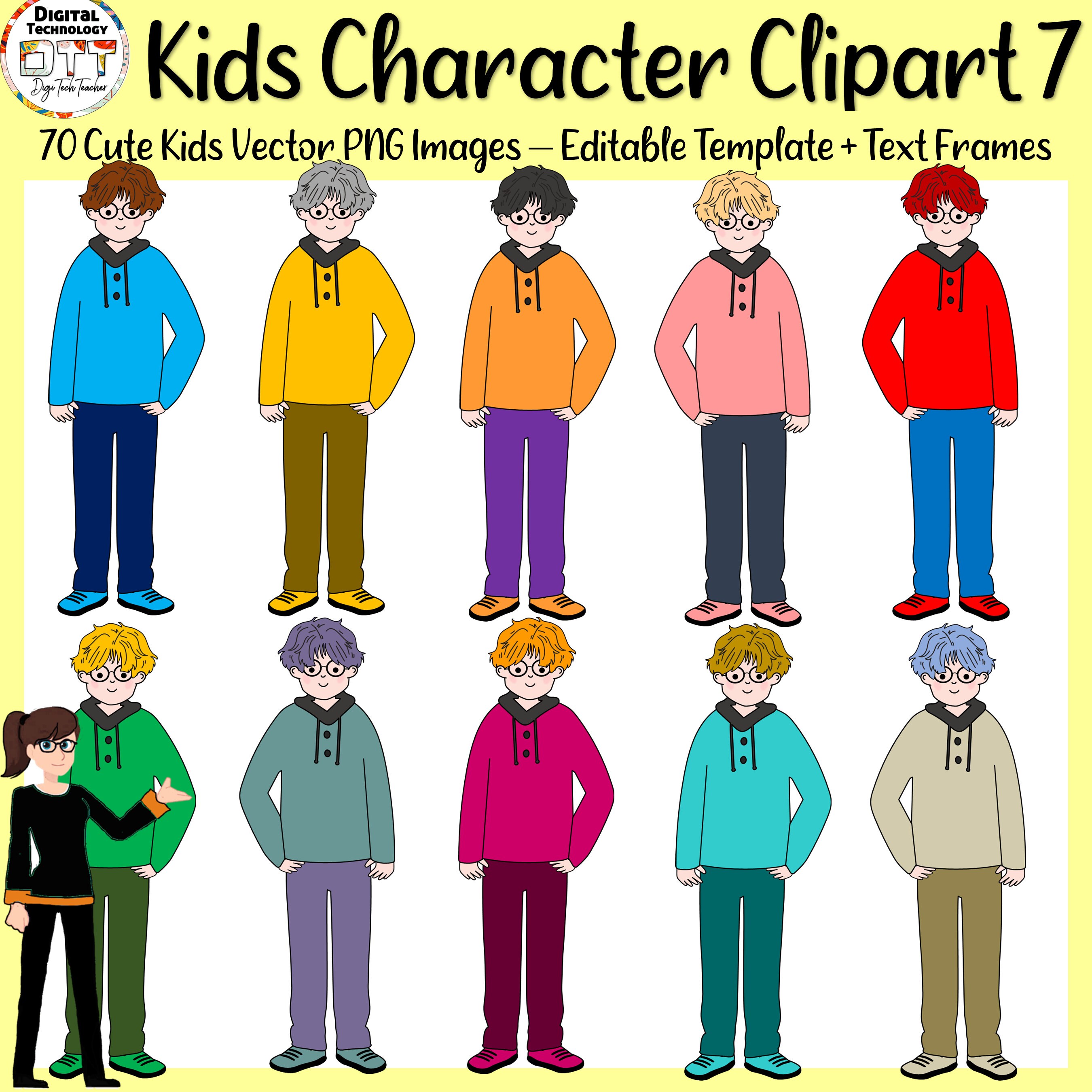 Kids Character Clipart: Teen Vector Graphics With Text Frames - Etsy