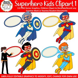 Superhero Kids Vector Clipart 1, Comic Super Hero Girls and Boys, 111 ...