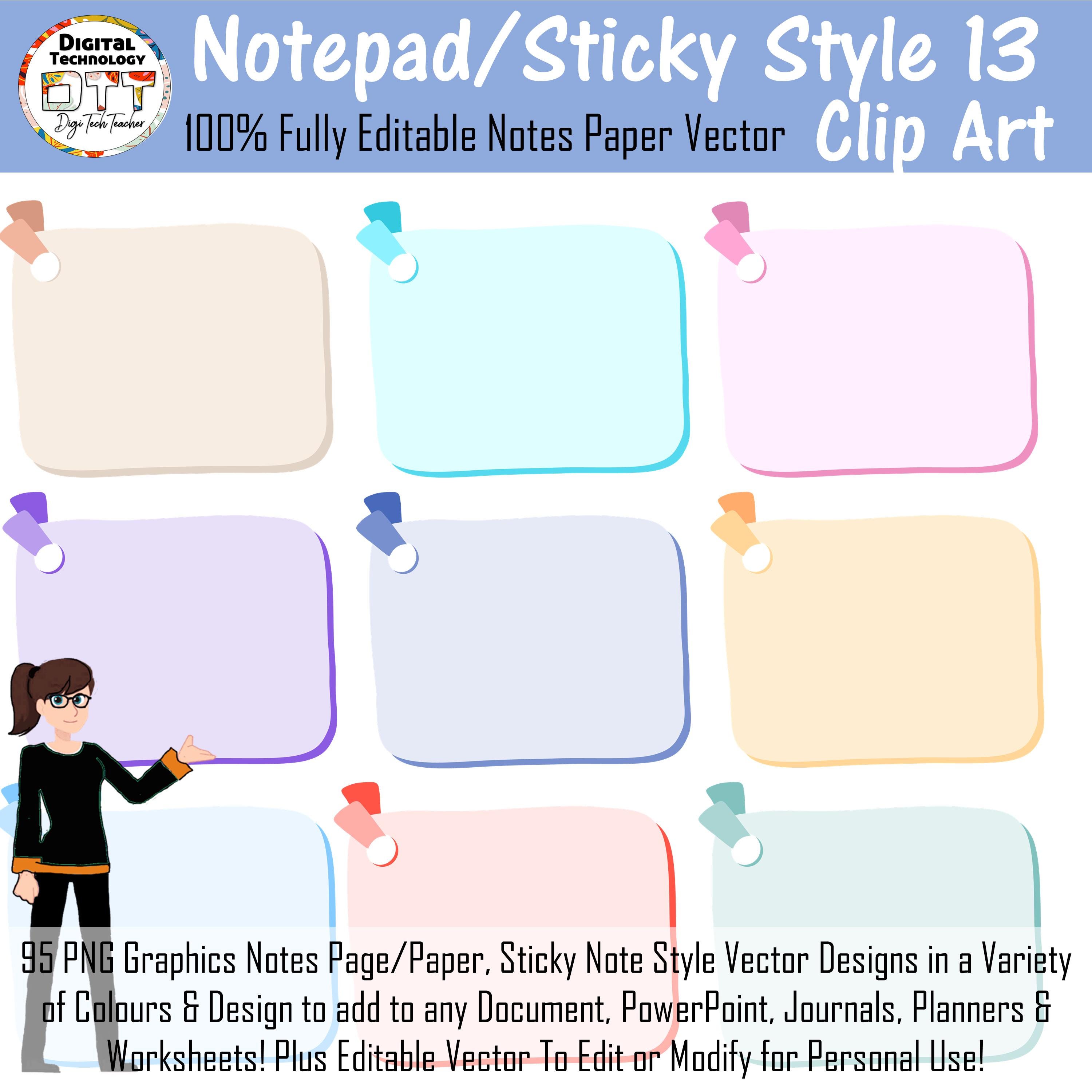 Notepad 13 Clipart, 95 Digital PNG Graphic, Editable Vector Notepad ...