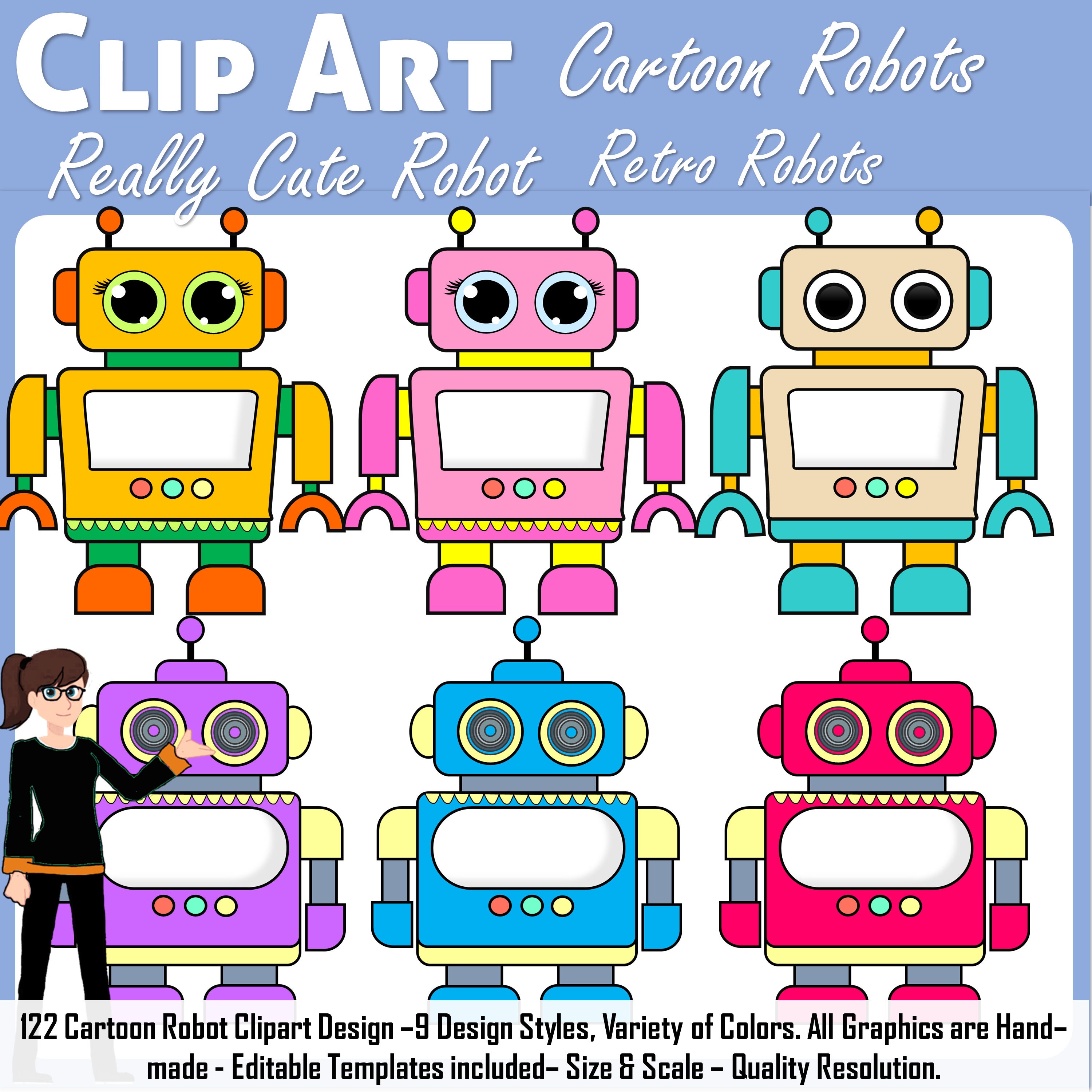 Cartoon Robot Clipart: Retro Robot Toy Graphics (122 Designs) - Etsy
