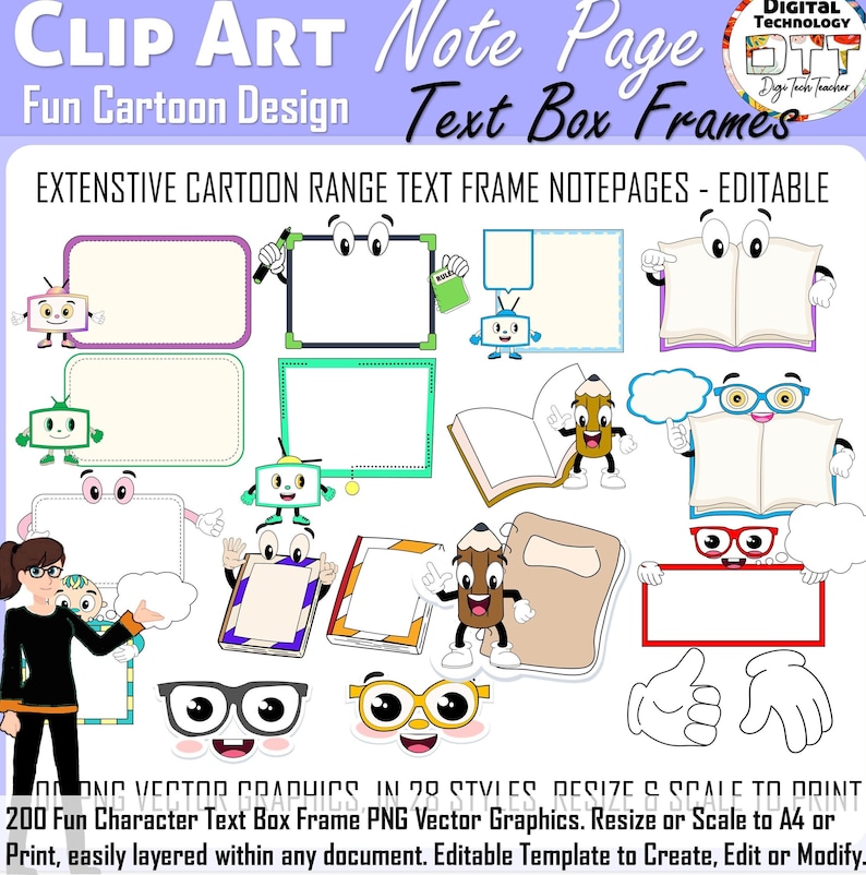 Note Page Cartoon Style Text Box Frame Clipart, Notepad Clipart ...