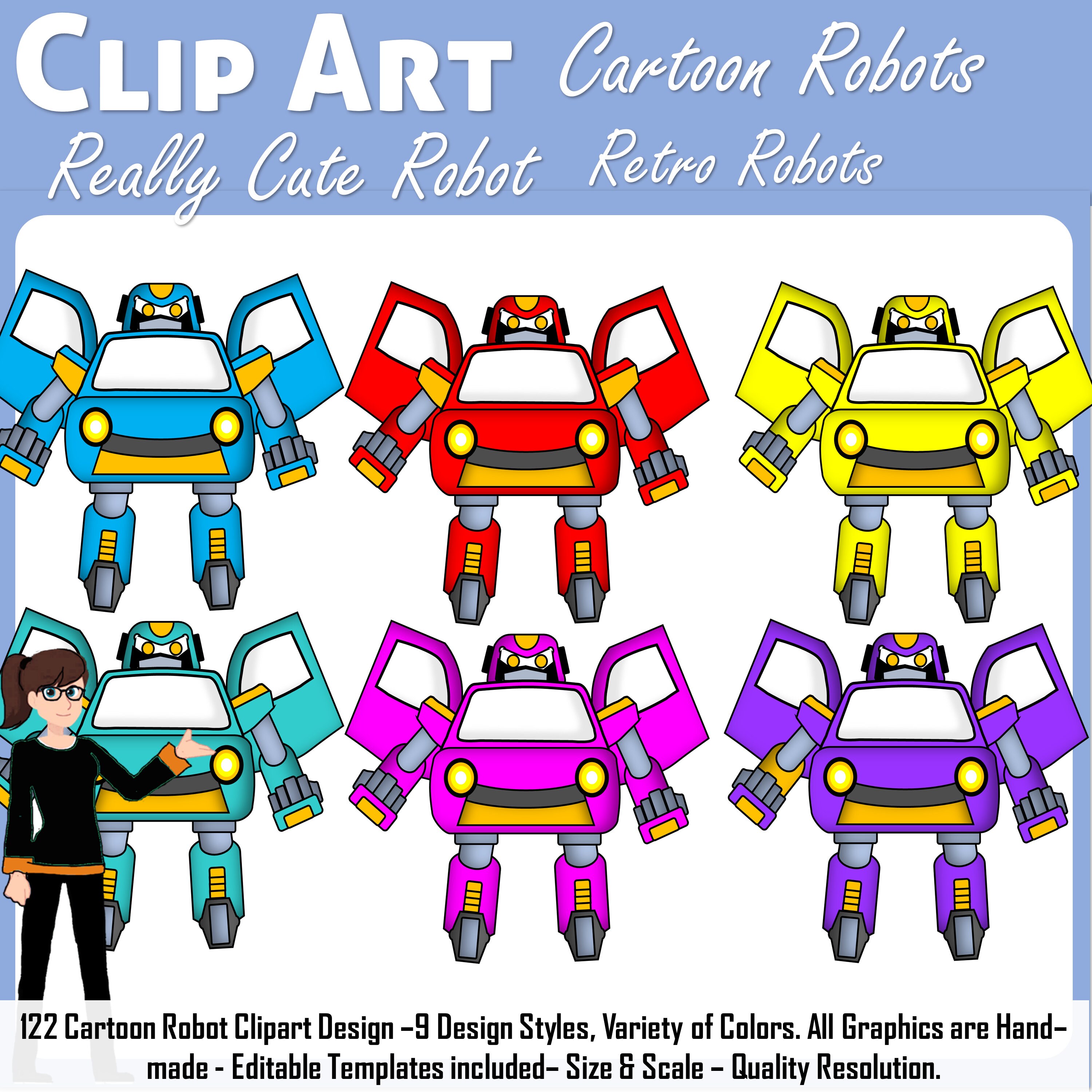 Cartoon Robot Clipart: Retro Robot Toy Graphics (122 Designs) - Etsy