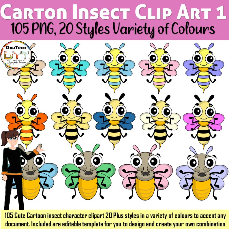 Cute Cartoon Insect Clip Art 1, Bug Vector Clipart, Insect PNG Images ...
