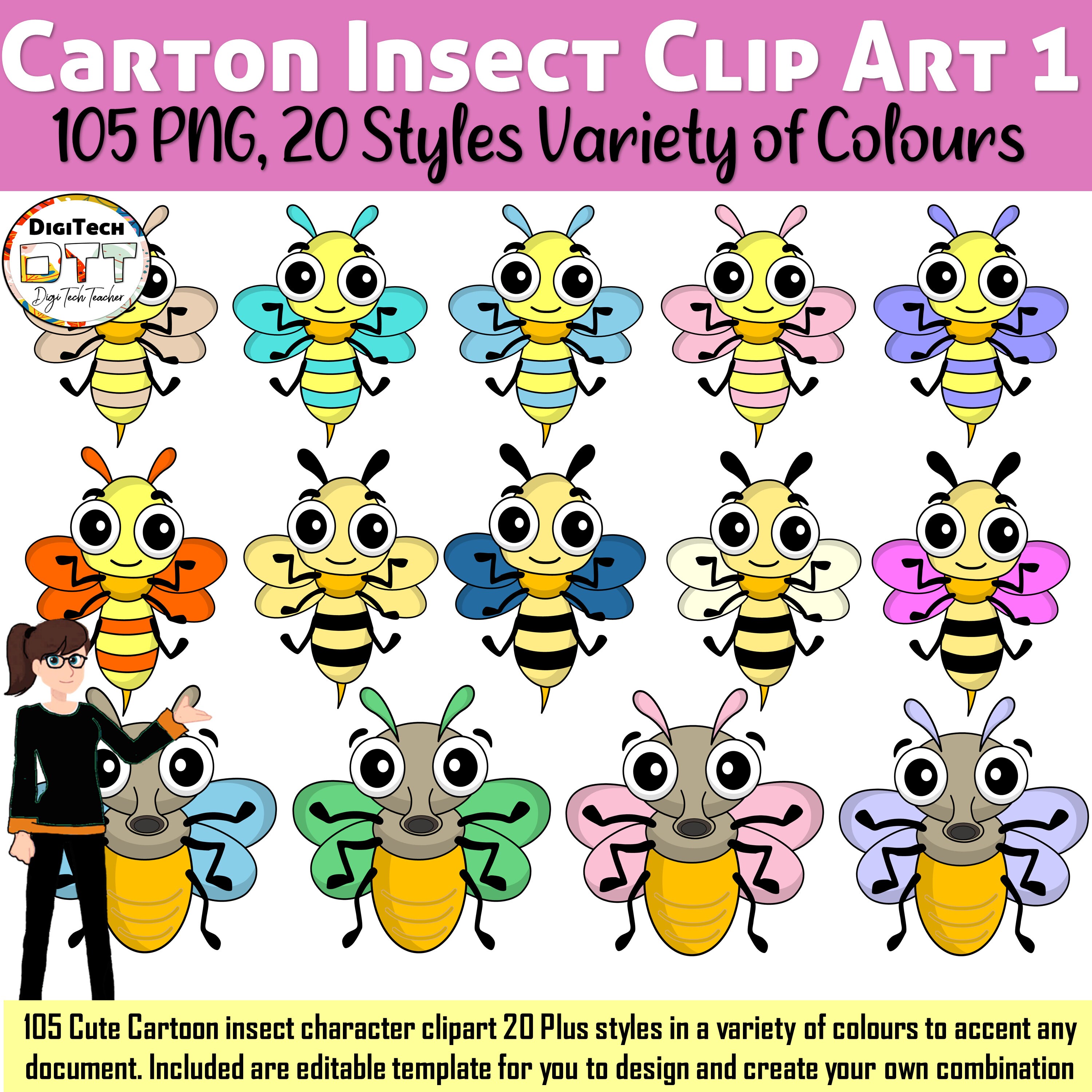 Cute Cartoon Insect Clip Art 1, Bug Vector Clipart, Insect PNG Images ...