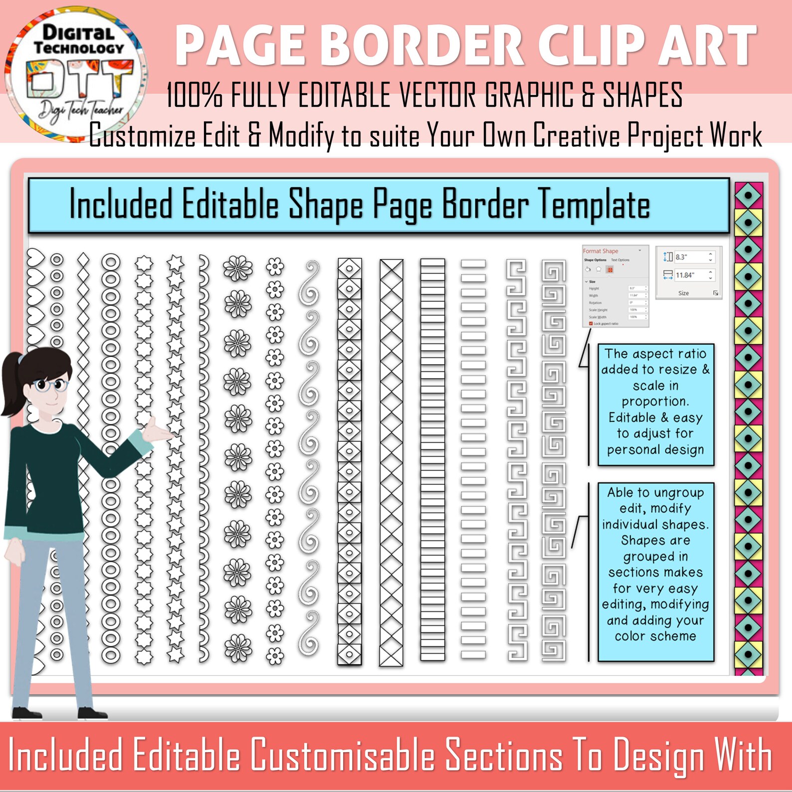 Page Border Clipart 2, Border Clipart, Editable Borders, Decorative ...