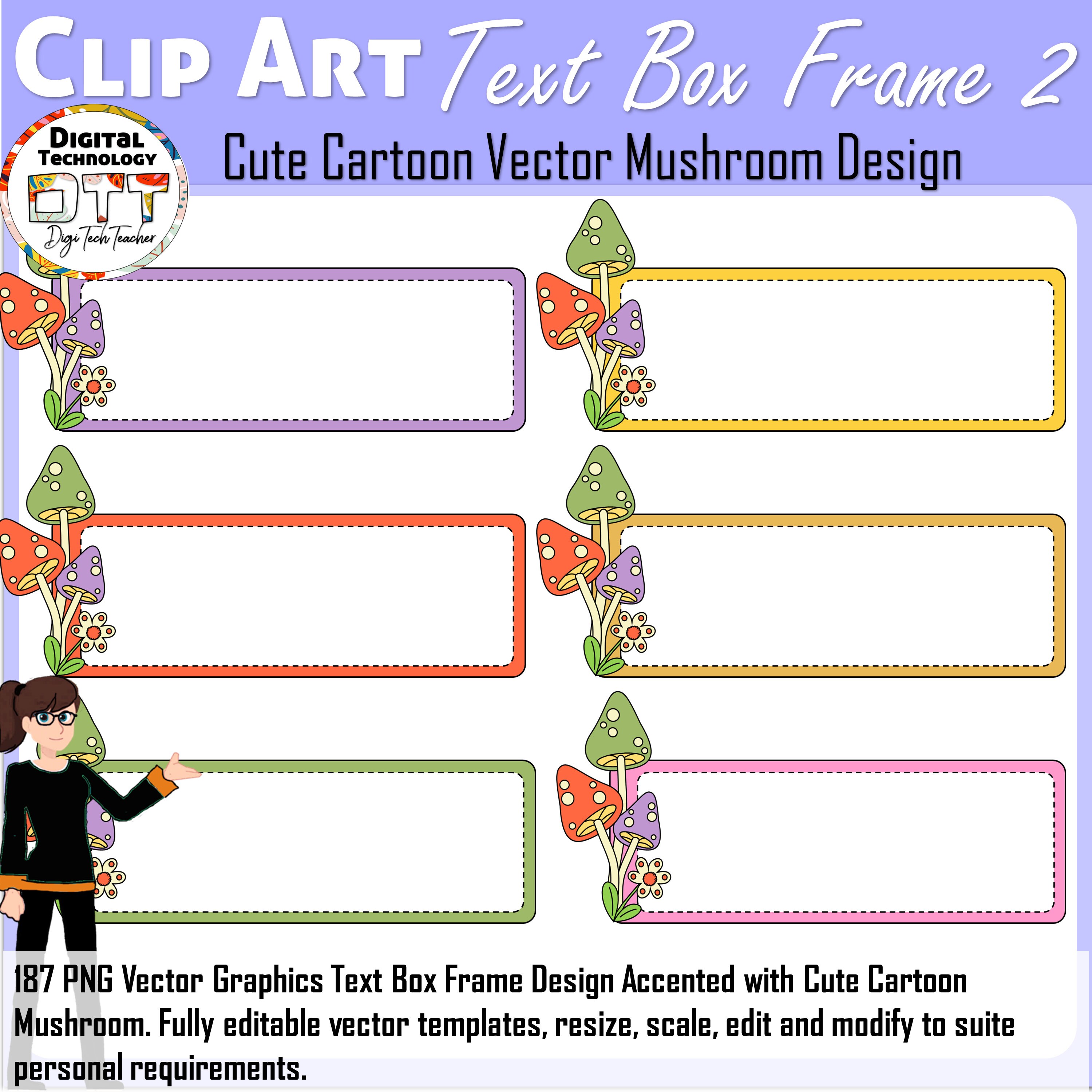 Notepad Text Box Frames , Cartoon Mushroom Memo, Cute Mushroom Labels ...