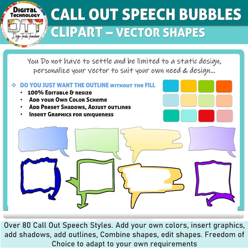 84 Clipart Bundle 7, Comic Call Outs, Comic Speech Bubble, Fully ...