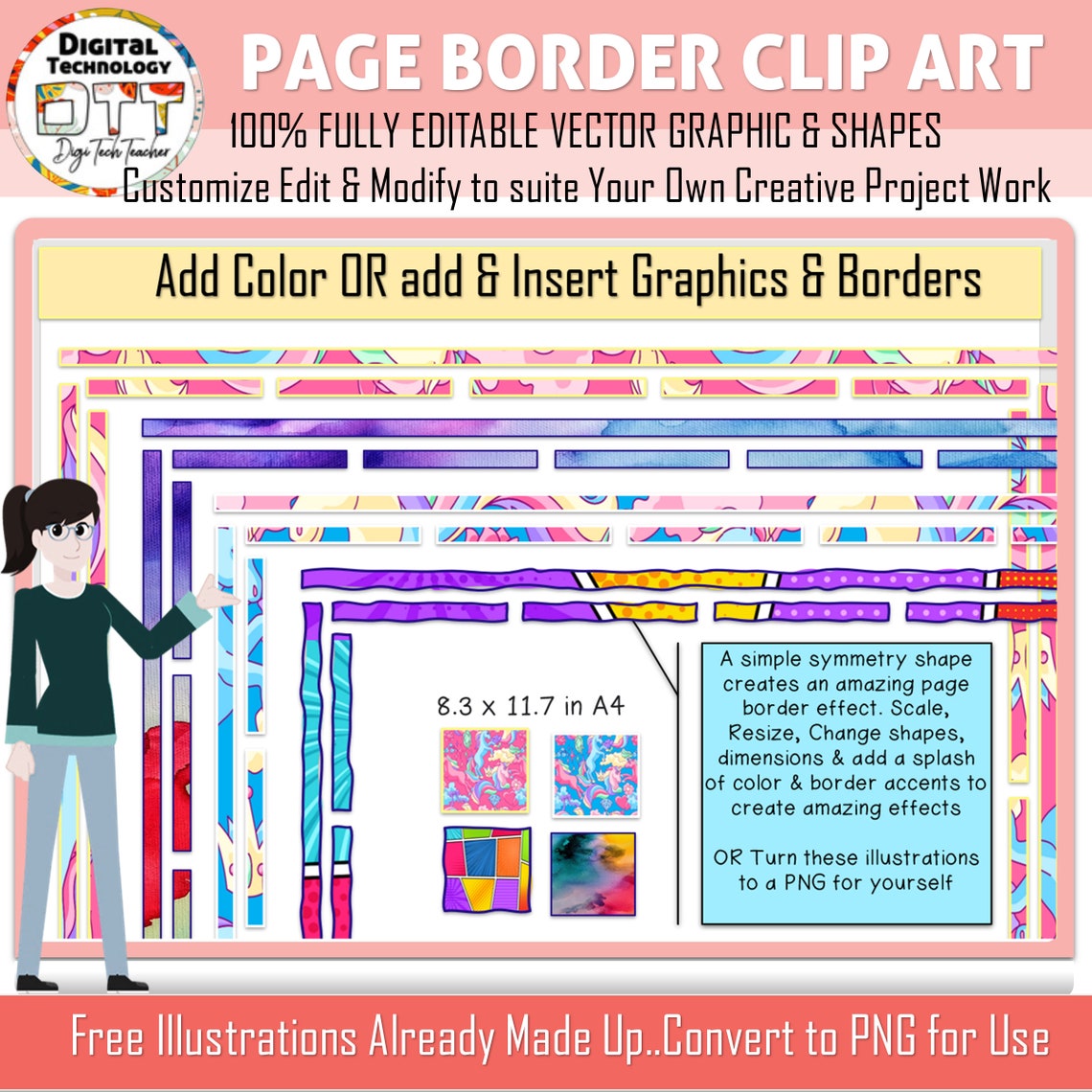 Page Border Clipart 2, Border Clipart, Editable Borders, Decorative ...
