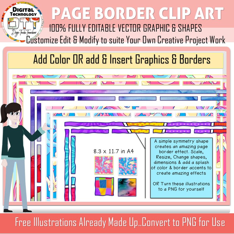 Page Border Clipart 2, Border Clipart, Editable Borders, Decorative ...