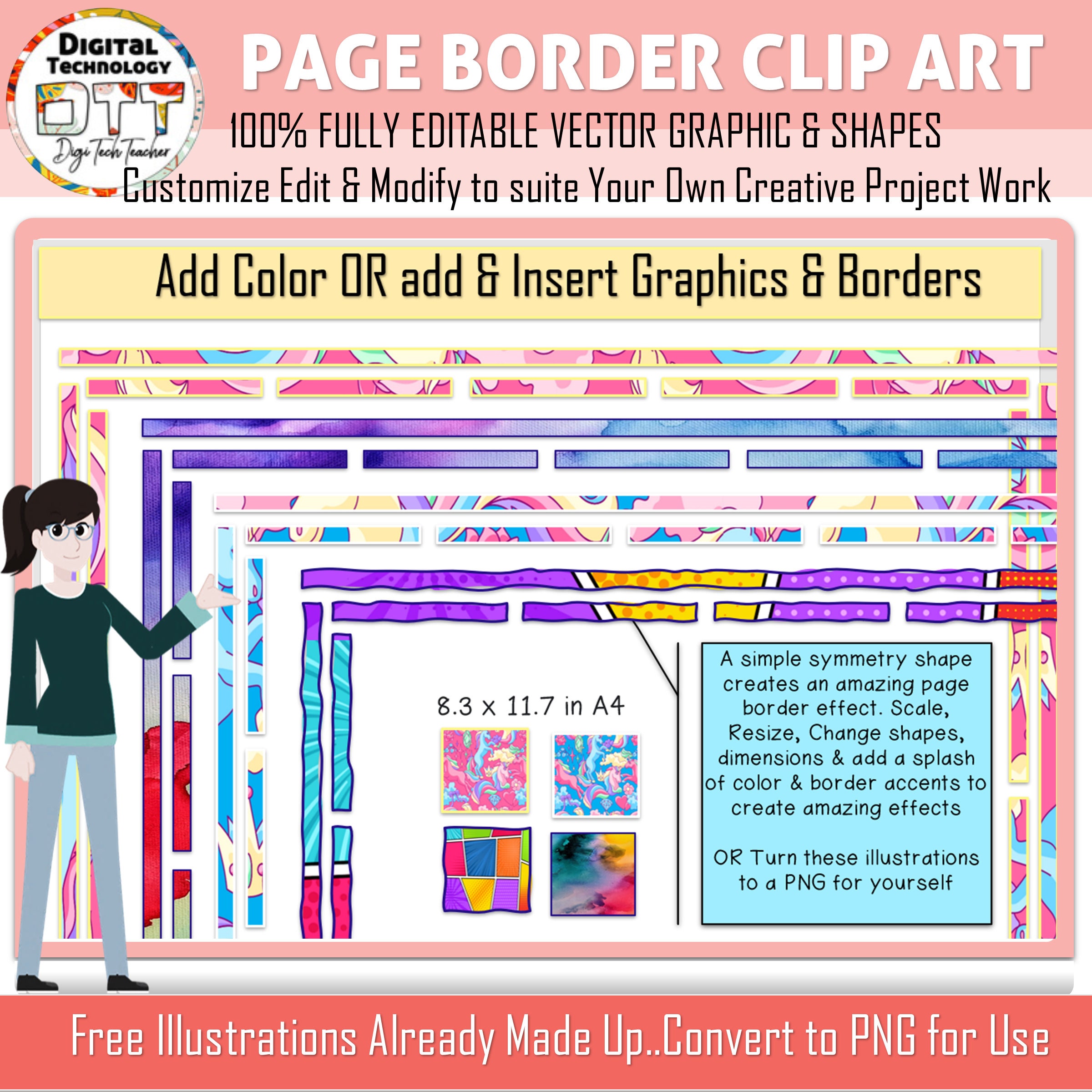Page Border Clipart 2, Border Clipart, Editable Borders, Decorative ...