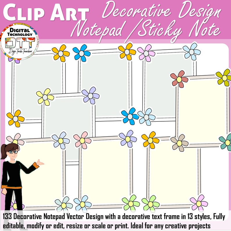 Decorative Notepad Clipart, Decorative Sticky Note Clipart Design ...