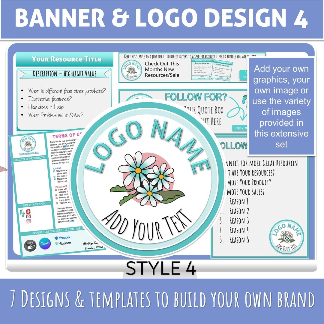 Editable Shop Banner & Logo Templates: TPT, Etsy, TES (powerpoint) - Etsy