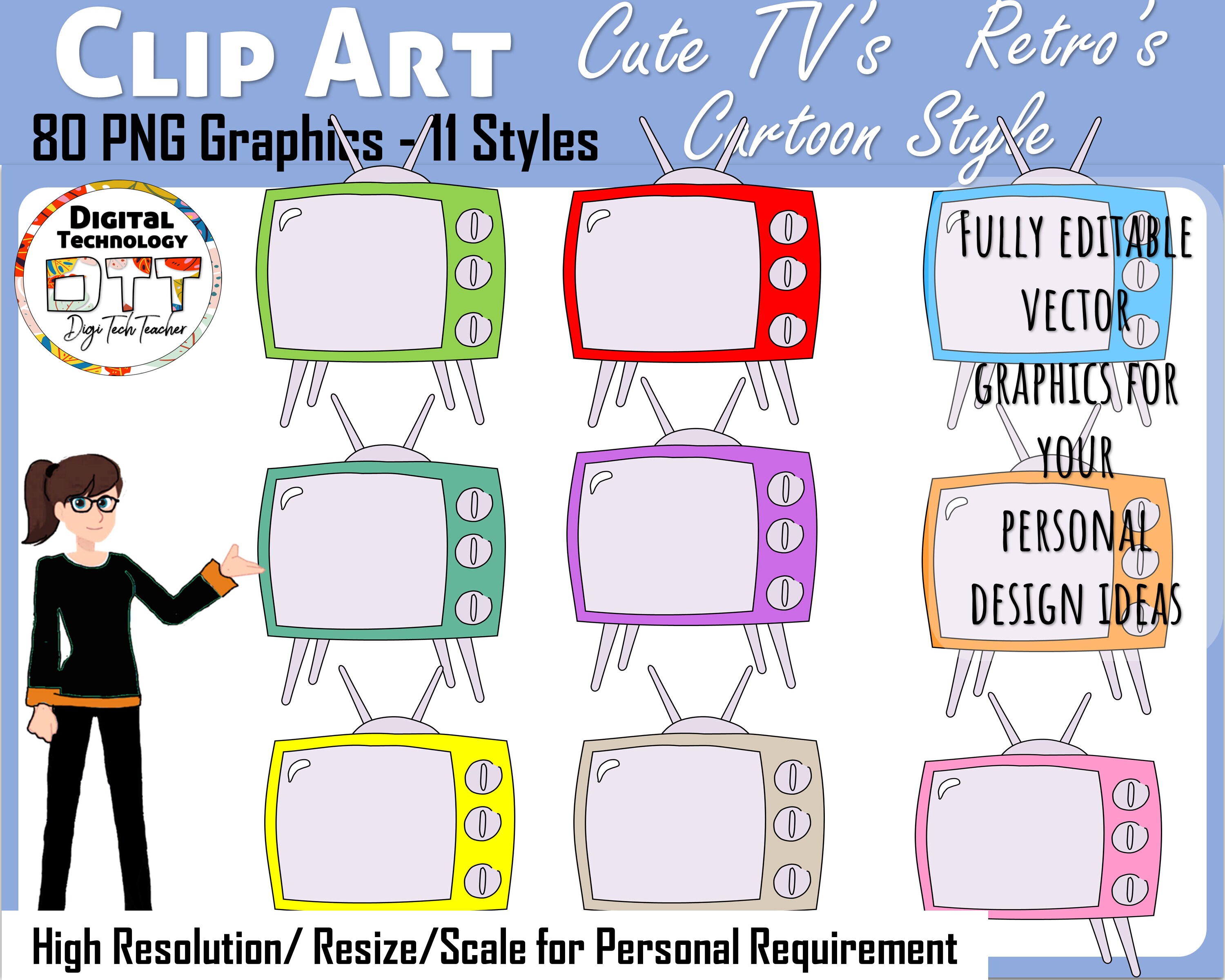 TV Cartoon Clipart Retro TV Clipart Vector TV Clipart - Etsy