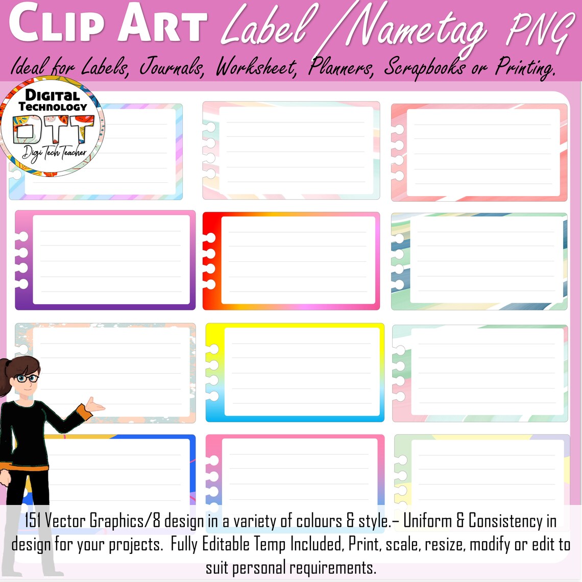 Notes and Label Vector Clipart, Name Tag Clipart, Notepad Clipart ...