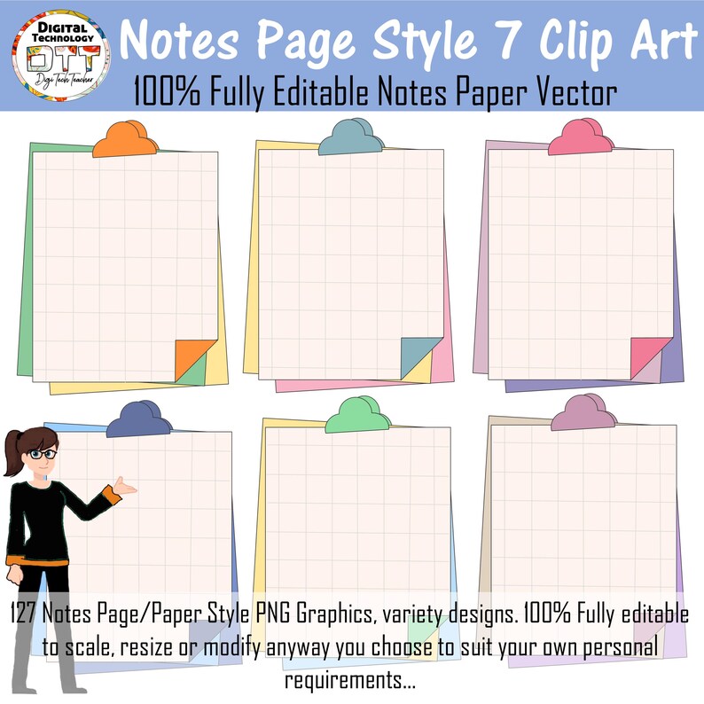 Note Page Clipart: 127 Paper Style PNG Graphics (editables) - Etsy
