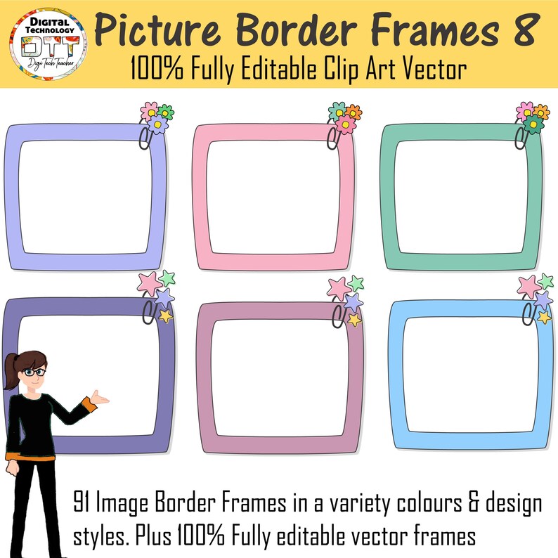 Photo Border Clip Art: 91 Editable PNG Vector Frames (digital Download ...