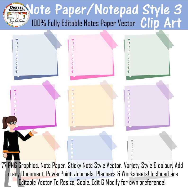 Note Paper 3 Vector Clipart, 77 PNG Digital Graphics, Editable Vector ...