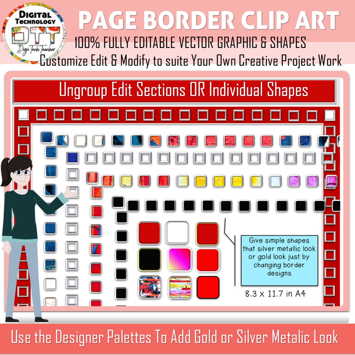 Page Border Clipart 2, Border Clipart, Editable Borders, Decorative ...