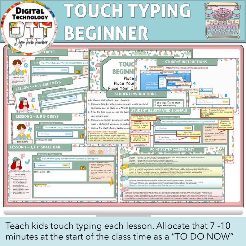 Touch Typing Beginner 1, Powerpoint Template, Editable, Typing Lesson ...