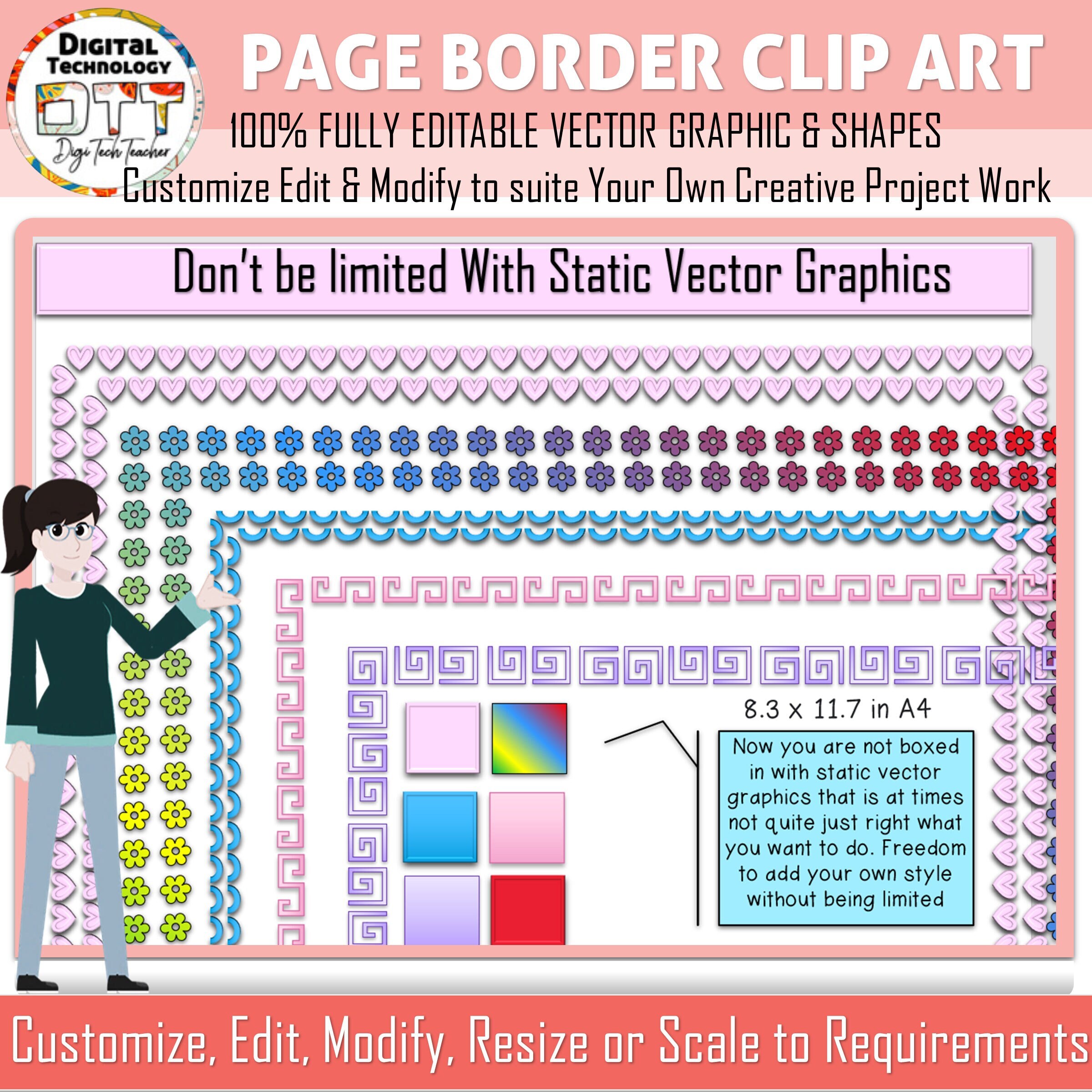 Page Border Clipart 2, Border Clipart, Editable Borders, Decorative ...