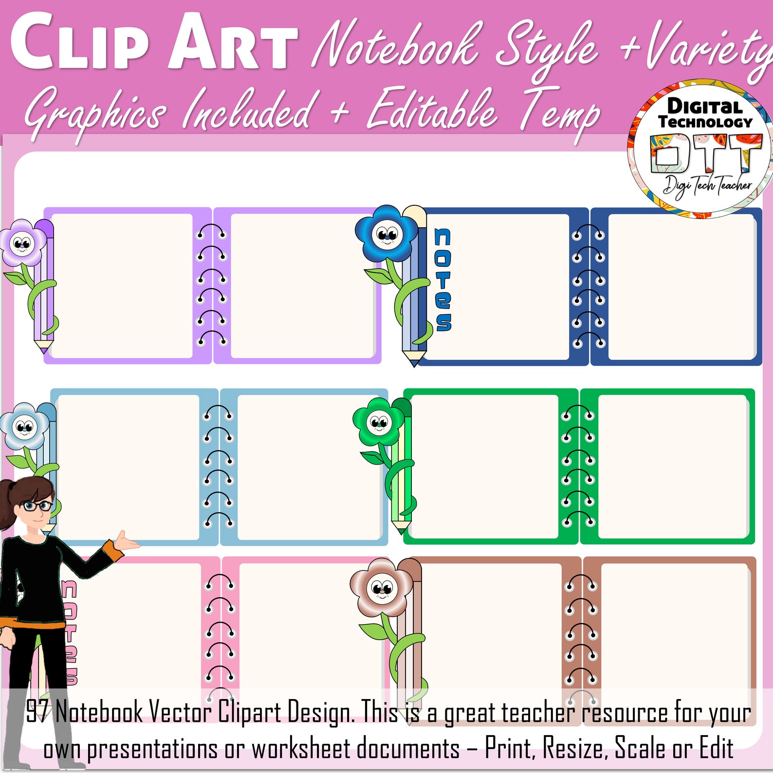 Notebook Clipart, Notebook Vector Clipart, Text Frame Notebook, Teacher ...