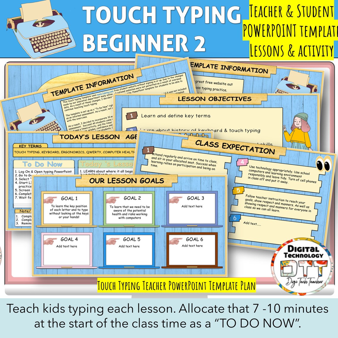 Touch Typing Beginner 2, Powerpoint Editable Template, Typing Lesson ...